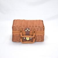 China Hot Woven Small Gift Suitcase Baskets with Handle Rectangle Food Colourful Picnic Plastic Rattan Storage Basket for sale