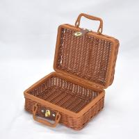 China Hot Woven Small Gift Suitcase Baskets with Handle Rectangle Food Colourful Picnic Plastic Rattan Storage Basket for sale
