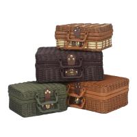 China Hot Woven Small Gift Suitcase Baskets with Handle Rectangle Food Colourful Picnic Plastic Rattan Storage Basket for sale