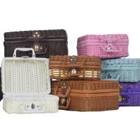 China Hot Woven Small Gift Suitcase Baskets with Handle Rectangle Food Colourful Picnic Plastic Rattan Storage Basket for sale
