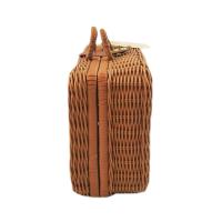China Hot Woven Small Gift Suitcase Baskets with Handle Rectangle Food Colourful Picnic Plastic Rattan Storage Basket for sale