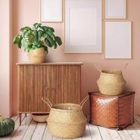 China Low Price Foldable Natural Rattan Plant Hand Woven Seagrass Storage Belly Baskets Straw Woven Wicker Storage Basket for Plants for sale