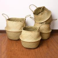 China Low Price Foldable Natural Rattan Plant Hand Woven Seagrass Storage Belly Baskets Straw Woven Wicker Storage Basket for Plants for sale