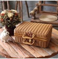 China Hot Sale Vintage Weaved Picnic Basket Stackable Soft Rectangular Woven Storage Plastic Rattan Suitcase With Lid for sale