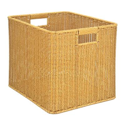 China New Storage Round Paper Rope Storage Baskets Rectangular Wicker Baskets Frame Basket with Built-in Handles Iron Cotton Carton for sale