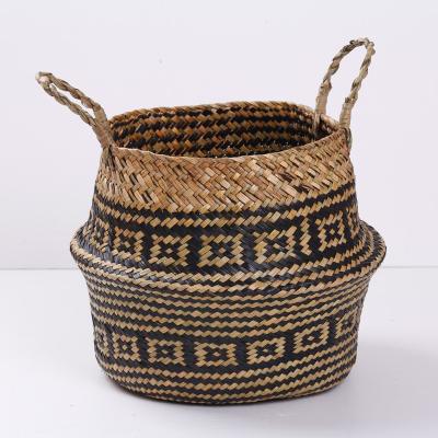 China Hot Sale Seagrass Belly Basket Pot Laundry Straw Woven Wicker Rattan Seagrass Storage Basket for Plants for sale