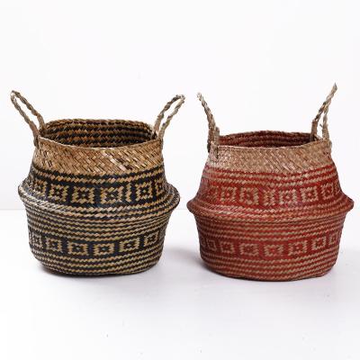 China New Style Seagrass Belly Basket Pot Laundry Straw Woven Wicker Rattan Seagrass Storage Basket for Plants for sale