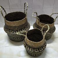 China New Style Seagrass Belly Basket Pot Laundry Straw Woven Wicker Rattan Seagrass Storage Basket for Plants for sale
