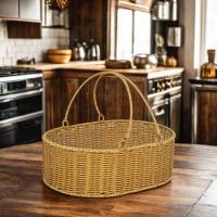 China Handwork Rattan Boho Cane Basket with Lid Custom Shape Eco Friendly Fruit Snacks Storage Basket for Outdoor Picnic for sale