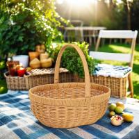 China Handwork Rattan Boho Cane Basket with Lid Custom Shape Eco Friendly Fruit Snacks Storage Basket for Outdoor Picnic for sale