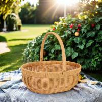 China Handwork Rattan Boho Cane Basket with Lid Custom Shape Eco Friendly Fruit Snacks Storage Basket for Outdoor Picnic for sale