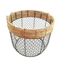 China High Quality Rectangular Cheap Black Metal Wire Storage Basket With Wood Base for sale