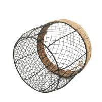 China High Quality Rectangular Cheap Black Metal Wire Storage Basket With Wood Base for sale