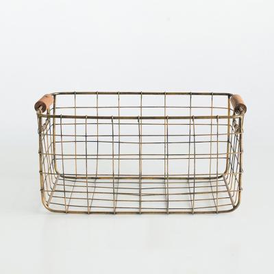 China New Trapezoidal Rose Gold Color Iron Metal Wire Mesh Storage Basket for Cosmetics for sale
