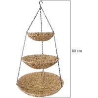 China 3 Tier Hanging Fruit Basket Handmade Plant Holder Natural Water Hyacinth Wall Vegetable Storage Baskets for sale