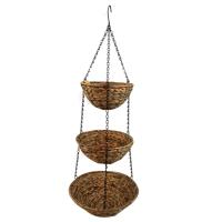 China 3 Tier Hanging Fruit Basket Handmade Plant Holder Natural Water Hyacinth Wall Vegetable Storage Baskets for sale