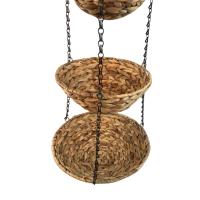China 3 Tier Hanging Fruit Basket Handmade Plant Holder Natural Water Hyacinth Wall Vegetable Storage Baskets for sale