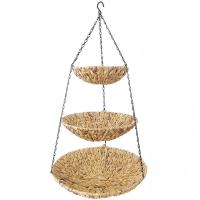 China 3 Tier Hanging Fruit Basket Handmade Plant Holder Natural Water Hyacinth Wall Vegetable Storage Baskets for sale