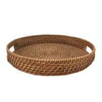 China Home Kitchen Hand Woven PP  Bread Basket Tabletop Fruit Vegetables Storage Basket With Handle Round Storage Tray for sale