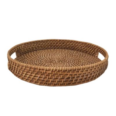 China Home Kitchen Hand Woven PP  Bread Basket Tabletop Fruit Vegetables Storage Basket With Handle Round Storage Tray for sale