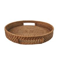 China Home Kitchen Hand Woven PP  Bread Basket Tabletop Fruit Vegetables Storage Basket With Handle Round Storage Tray for sale