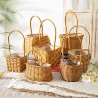 China Hot 100% Handmade Rattan Wicker Flower Gift Basket Storage Basket with Foldable Handle for Kitchen & Bathroom Home Decoration for sale
