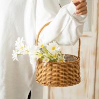 China Hot 100% Handmade Rattan Wicker Flower Gift Basket Storage Basket with Foldable Handle for Kitchen & Bathroom Home Decoration for sale