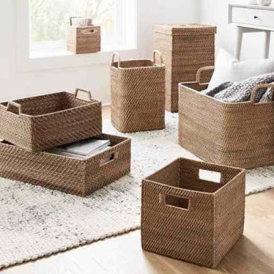 China Handmade Rattan Bicycle Baskets Woven Rattan Plant Baskets Laundry Storage Home Organization Decor for sale