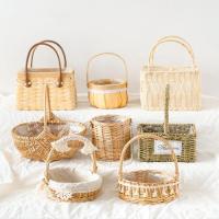 China Hand-woven Wicker Purses Handbag Basket Purse Retro Summer Women Wicker Handbags Natural Storage Boxes & Bins Metal Iron Single for sale