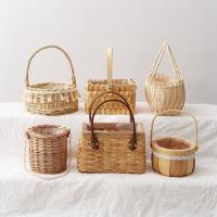 China Hand-woven Wicker Purses Handbag Basket Purse Retro Summer Women Wicker Handbags Natural Storage Boxes & Bins Metal Iron Single for sale