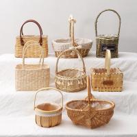 China Hand-woven Wicker Purses Handbag Basket Purse Retro Summer Women Wicker Handbags Natural Storage Boxes & Bins Metal Iron Single for sale