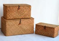 China Natural Handmade Rattan Rectangle Hand Woven Seagrass Gift Storage Baskets with Lid and Liner for Organizer Closet for sale