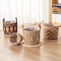 China Wholesale Straw Basket Woven Seagrass Natural Rattan Handmade Storage Plant Basket with Handles for sale