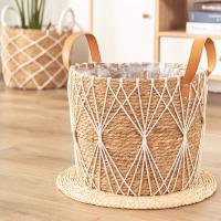 China Wholesale Straw Basket Woven Seagrass Natural Rattan Handmade Storage Plant Basket with Handles for sale