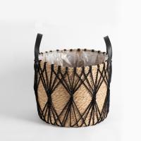 China Wholesale Straw Basket Woven Seagrass Natural Rattan Handmade Storage Plant Basket with Handles for sale