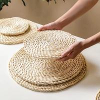 China Wholesale Custom Natural Woven Water Hyacinth Placemats Seagrass Thick Rattan Round Non-Slip Handmade Braided Dinner Tablemat for sale