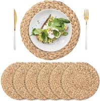 China Wholesale Custom Natural Woven Water Hyacinth Placemats Seagrass Thick Rattan Round Non-Slip Handmade Braided Dinner Tablemat for sale