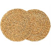 China Wholesale Custom Natural Woven Water Hyacinth Placemats Seagrass Thick Rattan Round Non-Slip Handmade Braided Dinner Tablemat for sale