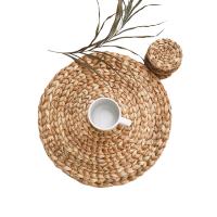 China Wholesale Custom Natural Woven Water Hyacinth Placemats Seagrass Thick Rattan Round Non-Slip Handmade Braided Dinner Tablemat for sale