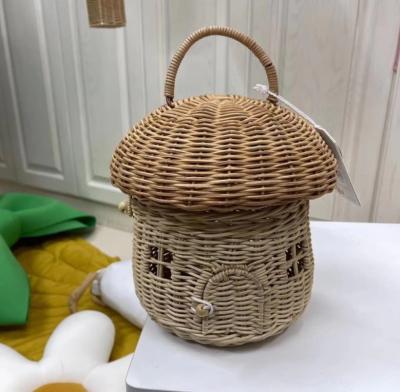 China Mushroom House Shaped Rattan Basket Cute Doll House Storage Basket Kids Toys Rattan Nordic Kids Room Wicker Bag Kids for sale