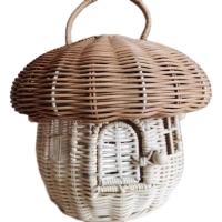 China Mushroom House Shaped Rattan Basket Cute Doll House Storage Basket Kids Toys Rattan Nordic Kids Room Wicker Bag Kids for sale
