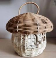China Rattan pink Mushroom House Toy Storage Bag for Kids Cartoon Toys Handweaving Unique Design Children's Lunch Bags for sale