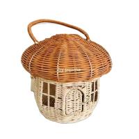 China Rattan pink Mushroom House Toy Storage Bag for Kids Cartoon Toys Handweaving Unique Design Children's Lunch Bags for sale
