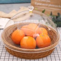 China PP Rattan Oval Round Rectangular Storage Baskets Kitchen Food Bread Weave Serving Tray PP Plastic with Acrylic Lid Multifunction for sale