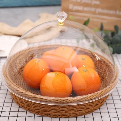 China PP Rattan Oval Round Rectangular Storage Baskets Kitchen Food Bread Weave Serving Tray PP Plastic with Acrylic Lid Multifunction for sale