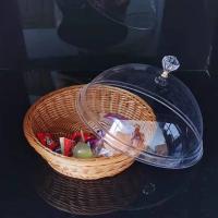 China PP Rattan Oval Round Rectangular Storage Baskets Kitchen Food Bread Weave Serving Tray PP Plastic with Acrylic Lid Multifunction for sale