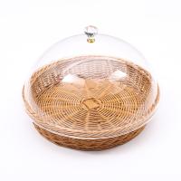 China PP Rattan Oval Round Rectangular Storage Baskets Kitchen Food Bread Weave Serving Tray PP Plastic with Acrylic Lid Multifunction for sale