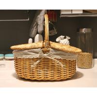 China Oval Handmade Durable Wicker Picnic Storage Basket Willow Woven Basket with Removable Washable Lining  for Kids Camping for sale