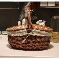 China Oval Handmade Durable Wicker Picnic Storage Basket Willow Woven Basket with Removable Washable Lining  for Kids Camping for sale