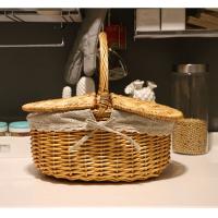 China Oval Handmade Durable Wicker Picnic Storage Basket Willow Woven Basket with Removable Washable Lining  for Kids Camping for sale